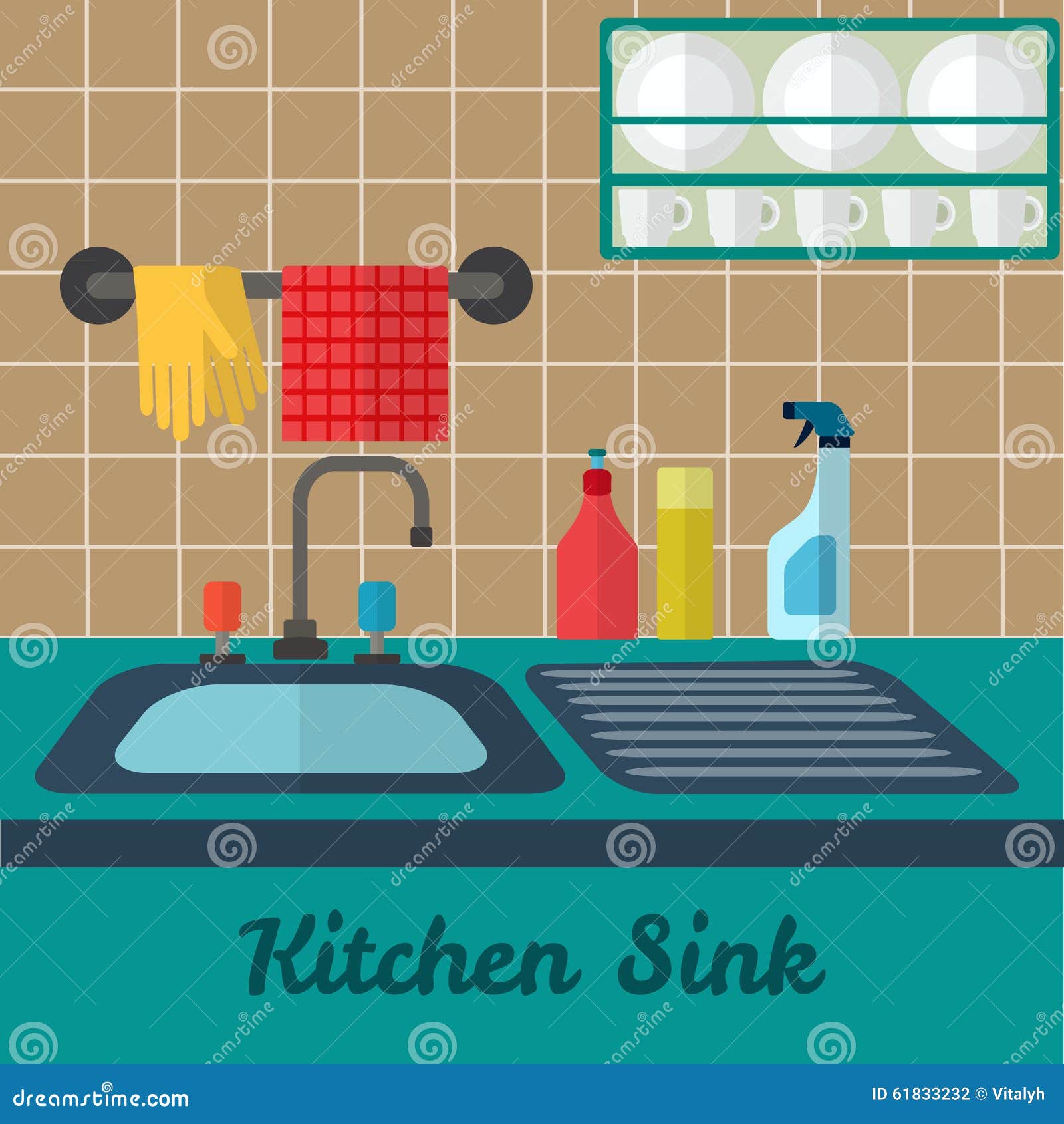 Vector Kitchen Sink stock vector. Illustration of kitchen - 61833232