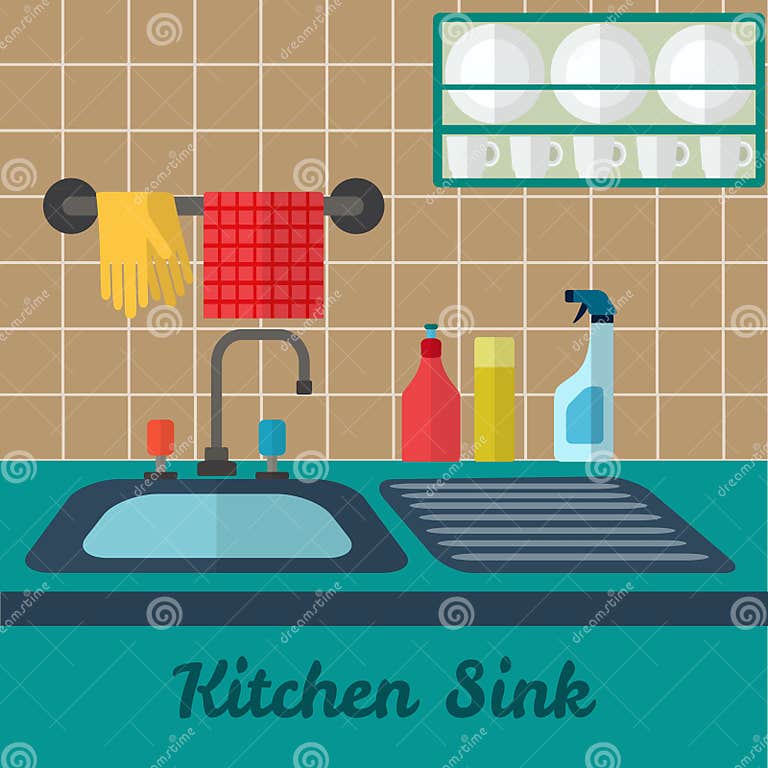 Vector Kitchen Sink stock vector. Illustration of kitchen - 61833232