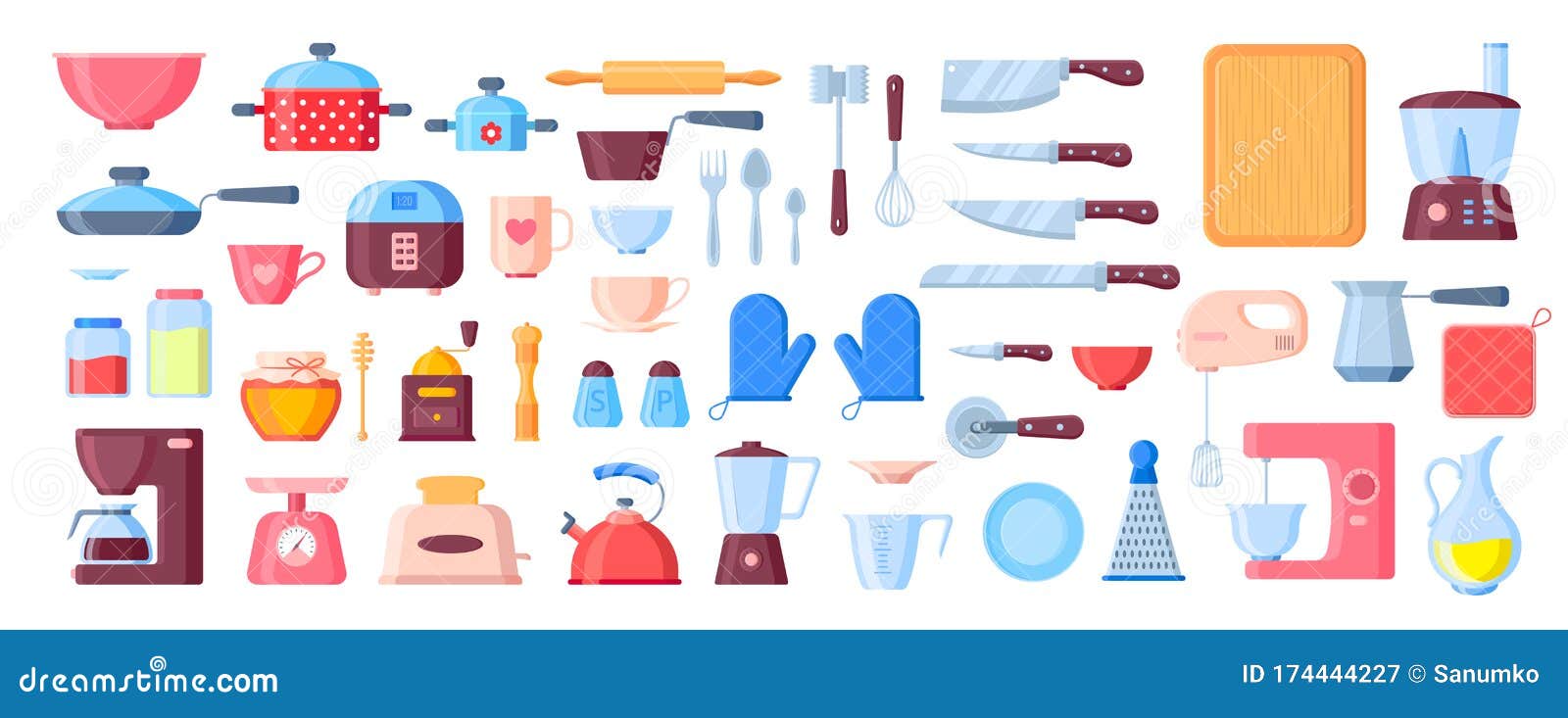 Vector Kitchen Utensils Flat Elements Set. Kitchenware Cooking Objects ...