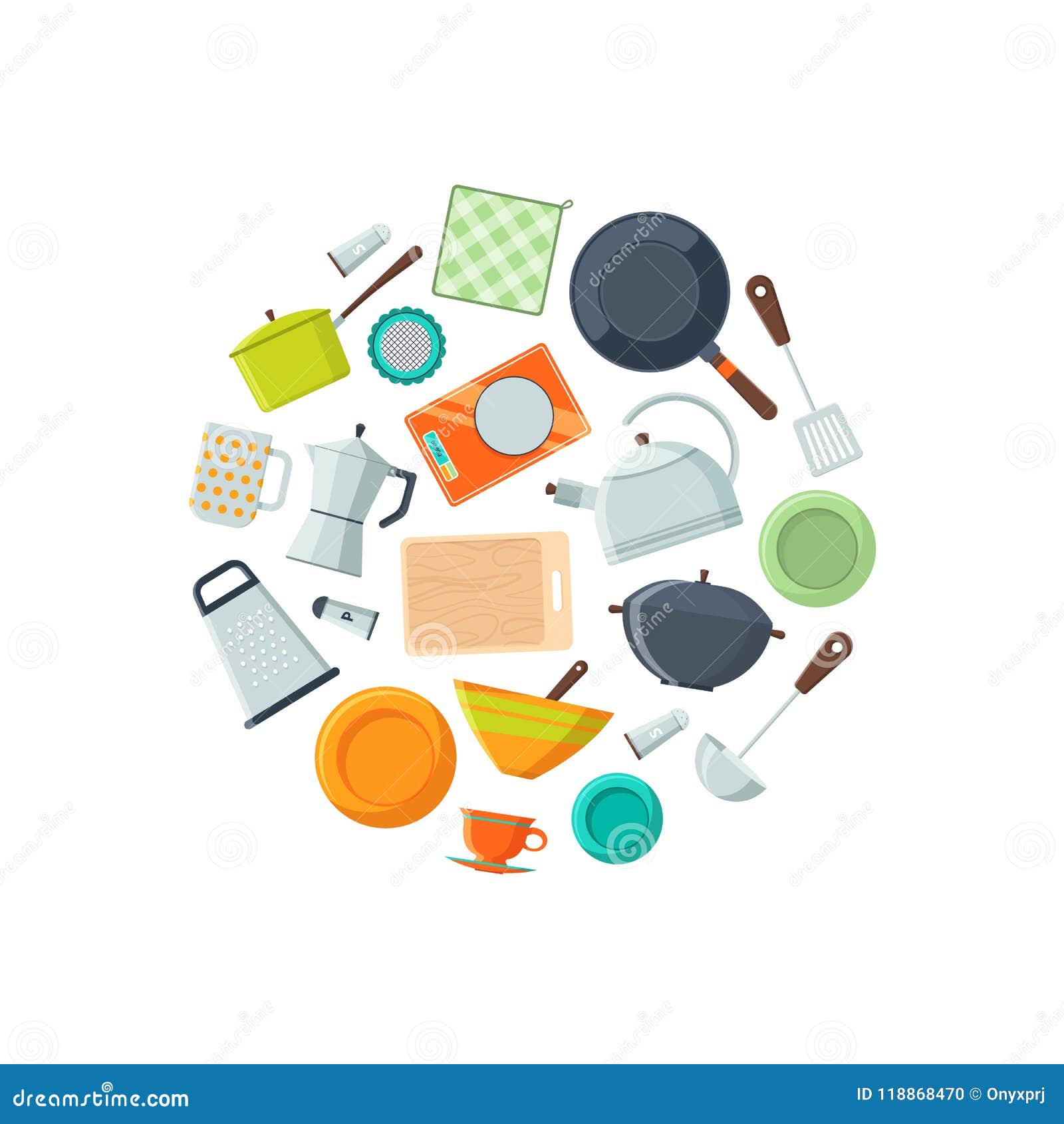 Vector Kitchen Utensils Flat Icons Stock Vector - Illustration of color ...