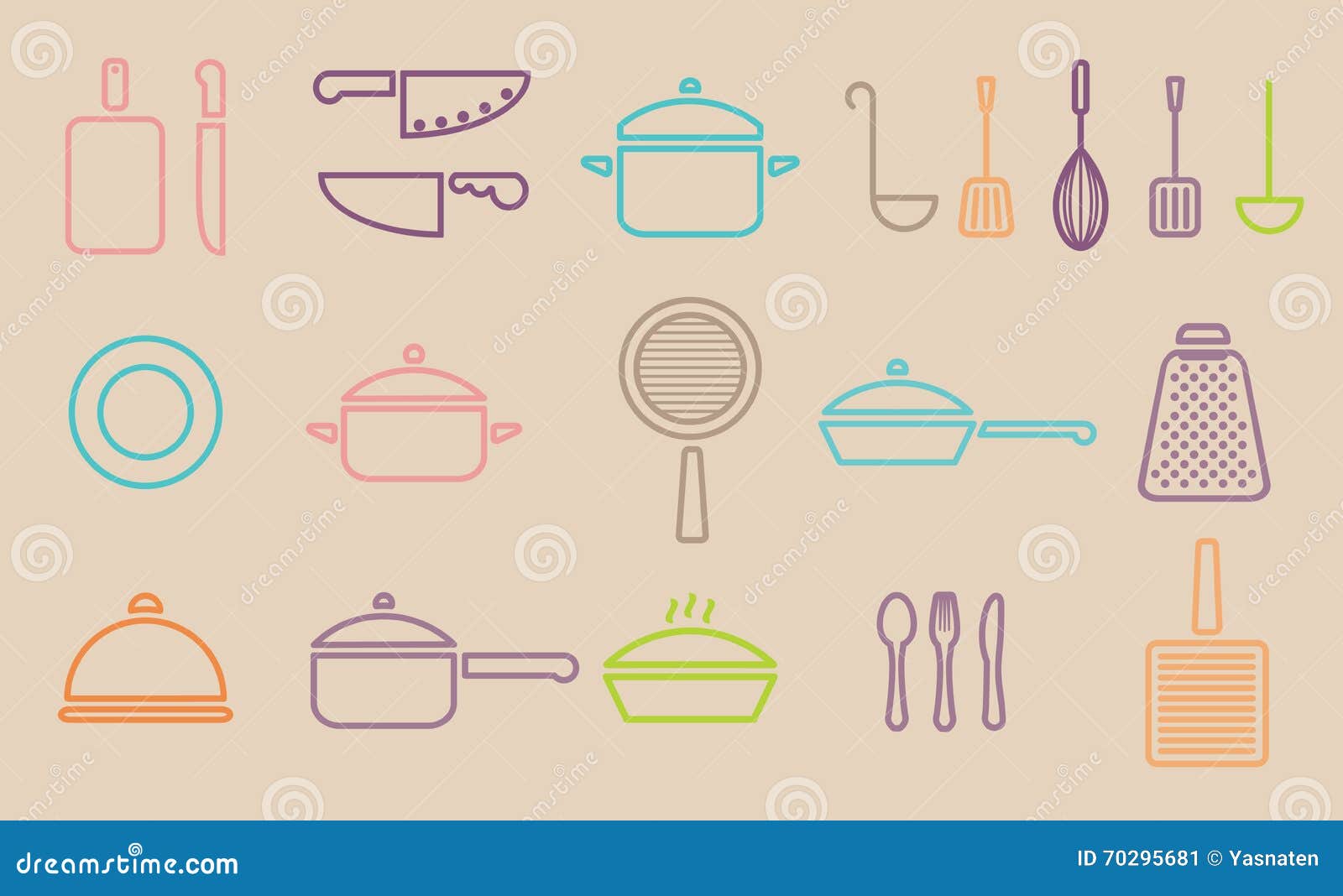 Vector Kitchenware Line Icons Stock Vector - Illustration of cook ...