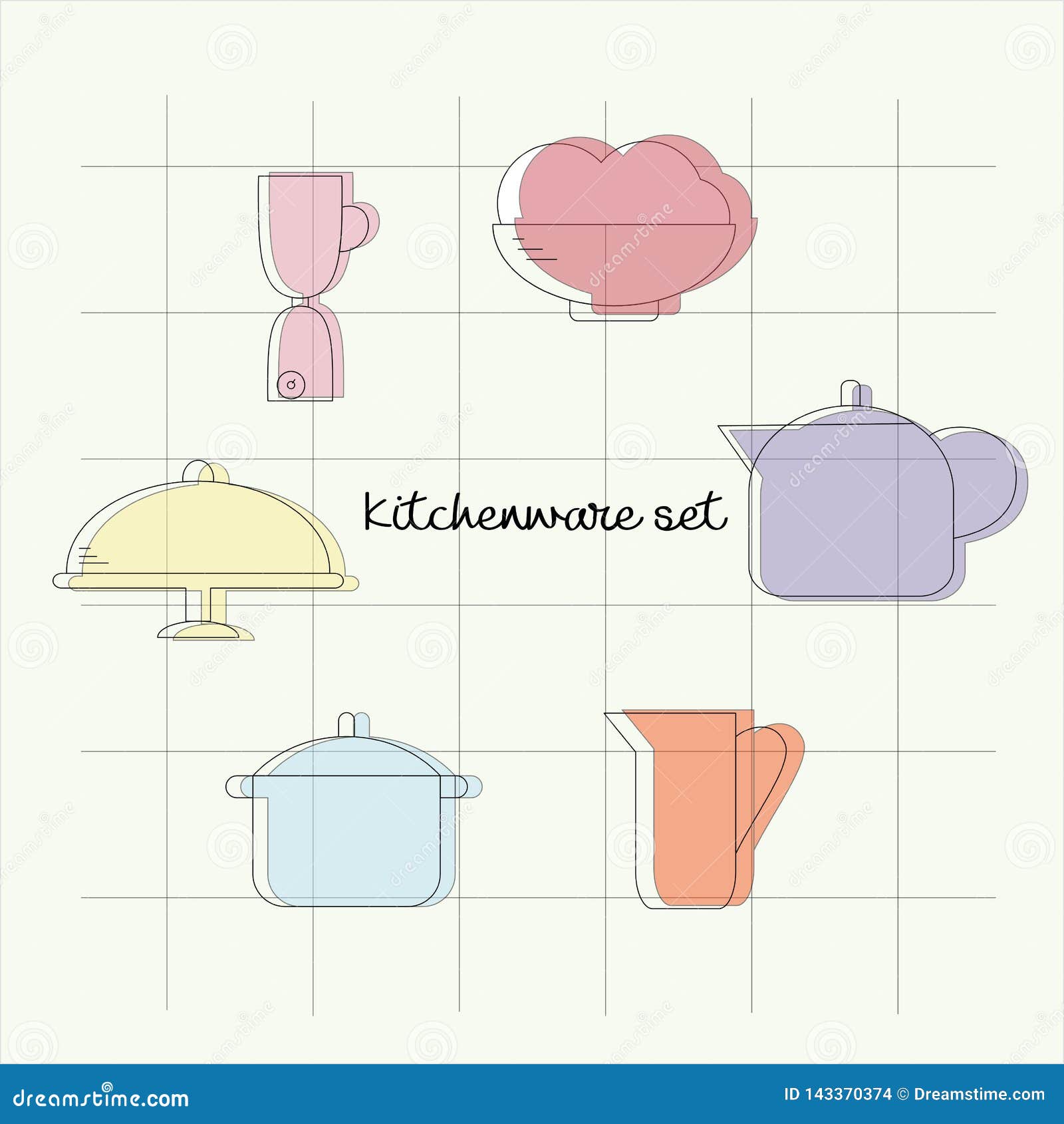 Vector Kitchenware Minimalistic Line-art Set Stock Illustration ...