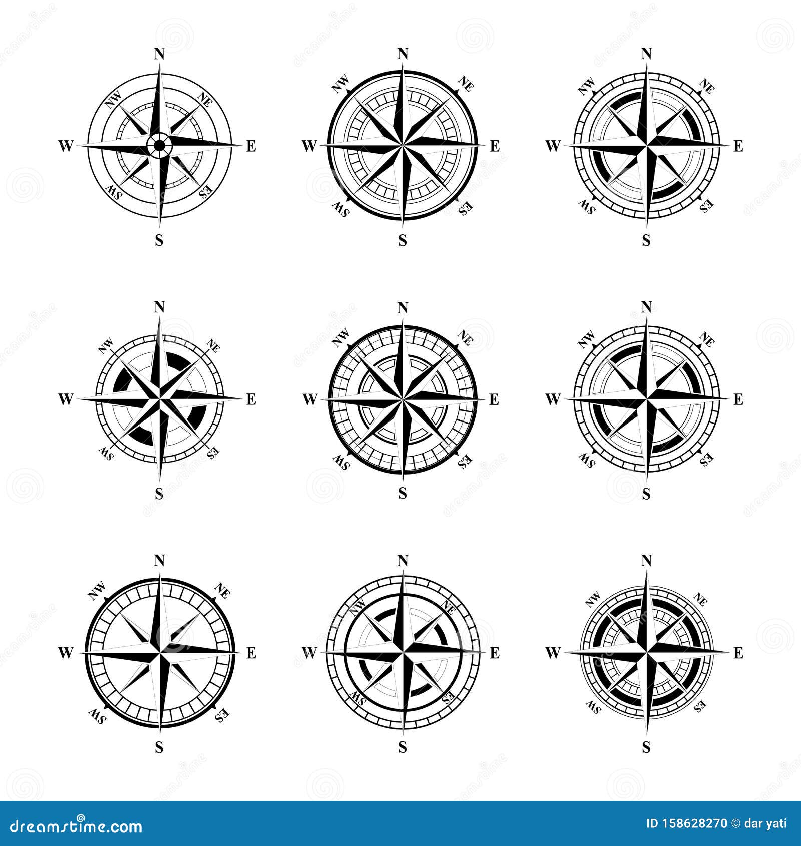 Vector - Kompasszeichen Und -symbole Vektor Abbildung - Illustration ...