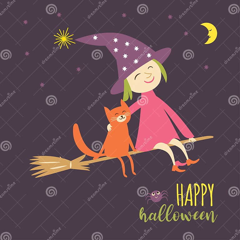Vector L'illustrazione Di Pilotare La Giovane Strega Con Il Gatto ... Vector L'illustrazione Di Pilotare La Giovane Strega Con Il Gatto ...