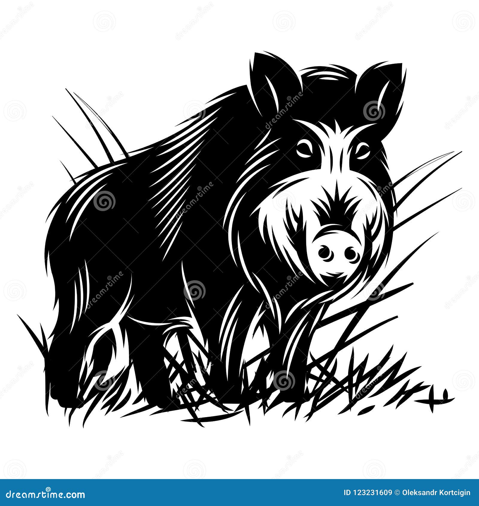 Vector L'illustrazione Monocromatica Con Un Cinghiale in Boschetto Di ...
