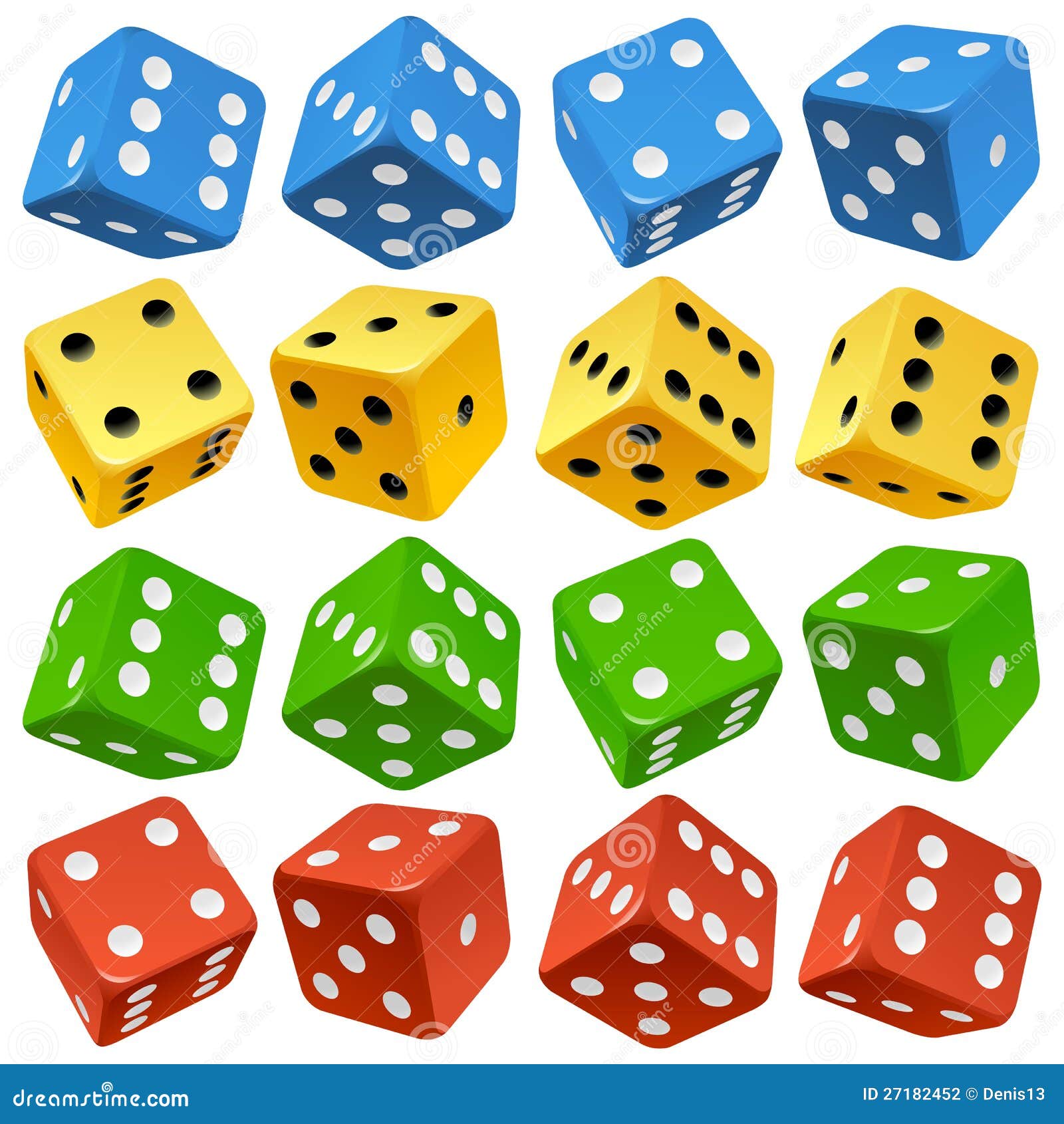 Vector L'insieme Rosso, Giallo, Verde E Blu Dei Dadi Illustrazione ...