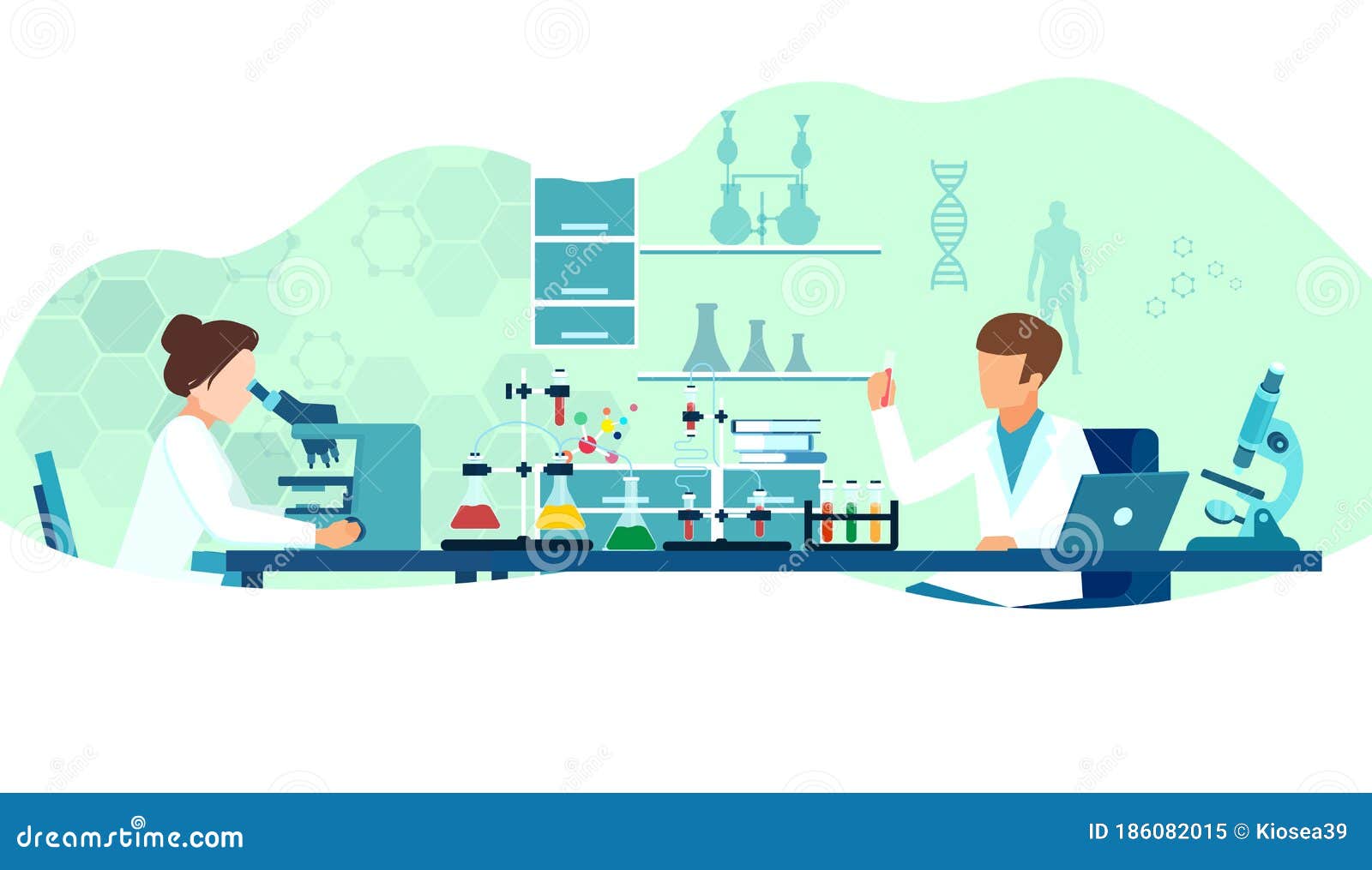Microbiologist Studying A Virus With A Microscope Continuous Line ...