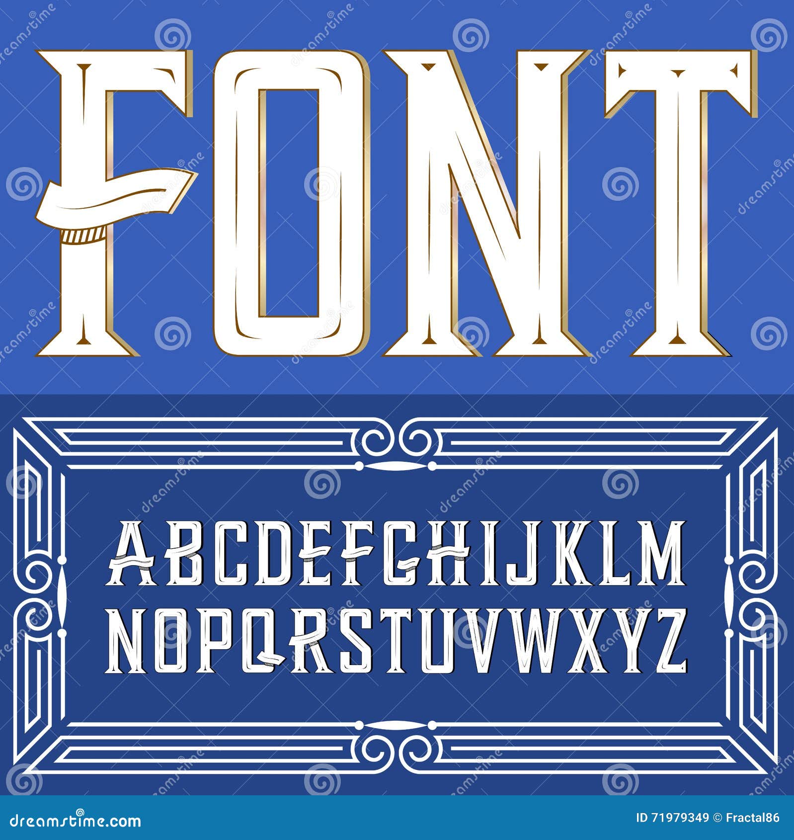 Vector Label Font with Ornament. Blue Stock Vector - Illustration of ...