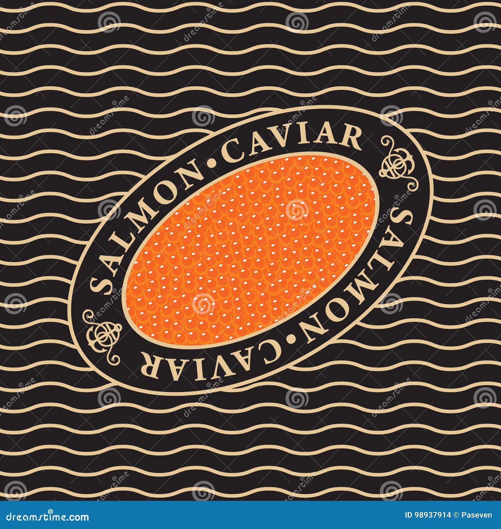 Red Caviar on an Oval Dish on Background of Waves Stock Vector ...