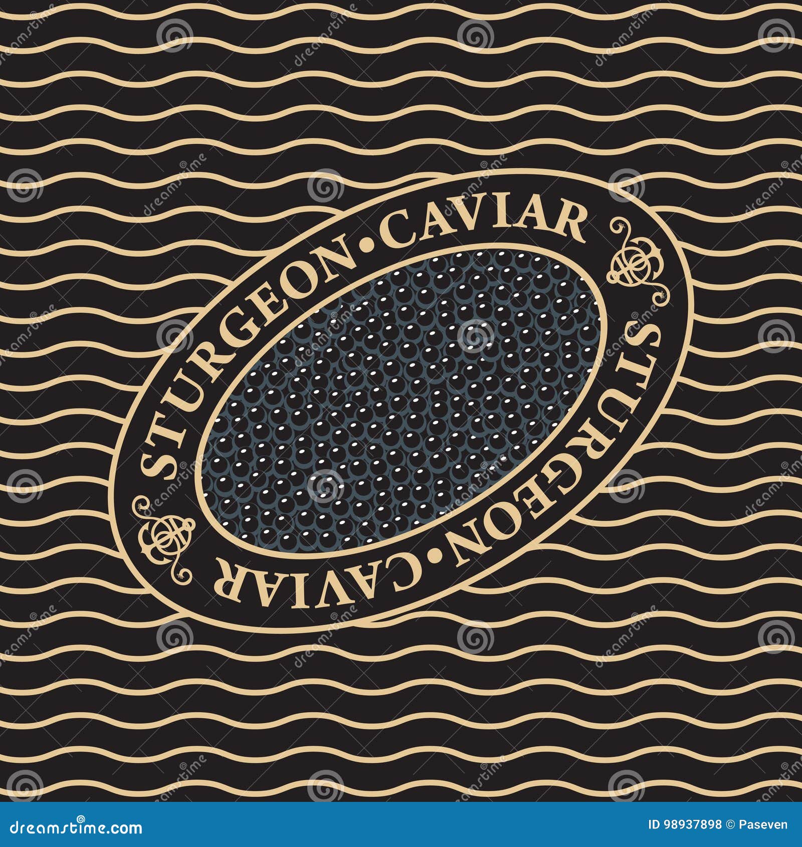 Black Caviar on Oval Dish on Background of Waves Stock Vector ...