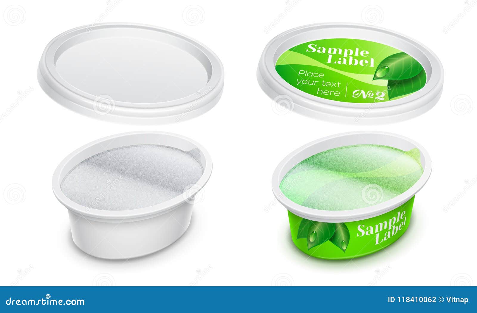 Vector Labeled Oval Plastic Container With Foil. Packaging Mockup ...