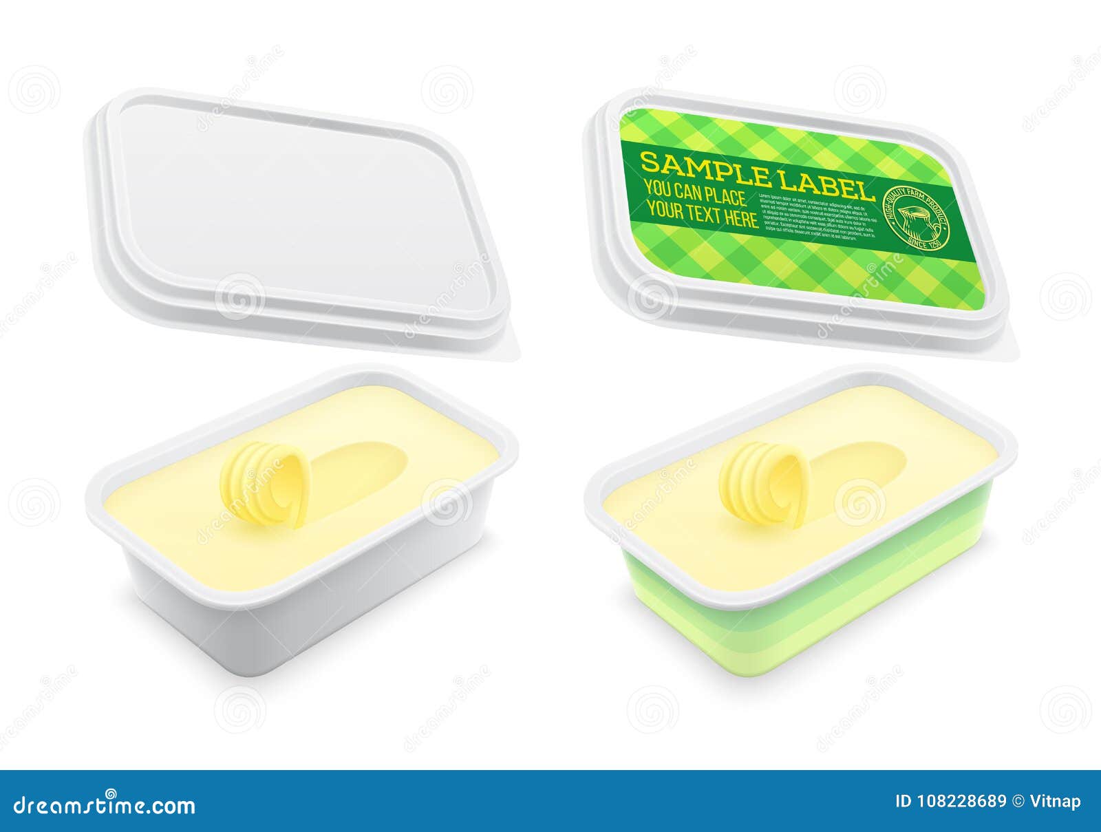 Vector Labeled Plastic Square Container with Butter within. Stock ...