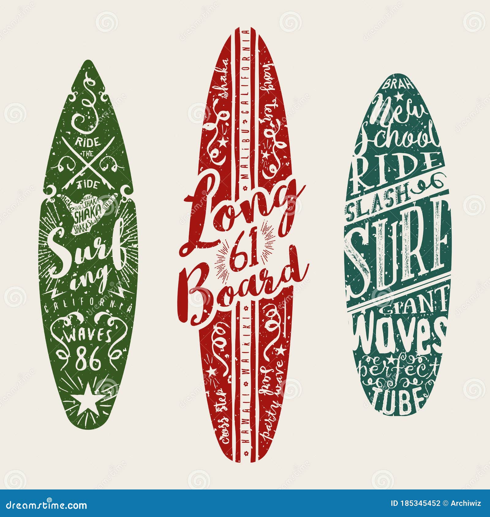 Vintage Surfboards Typographic Illustrations Vector Design Stock Vector ...