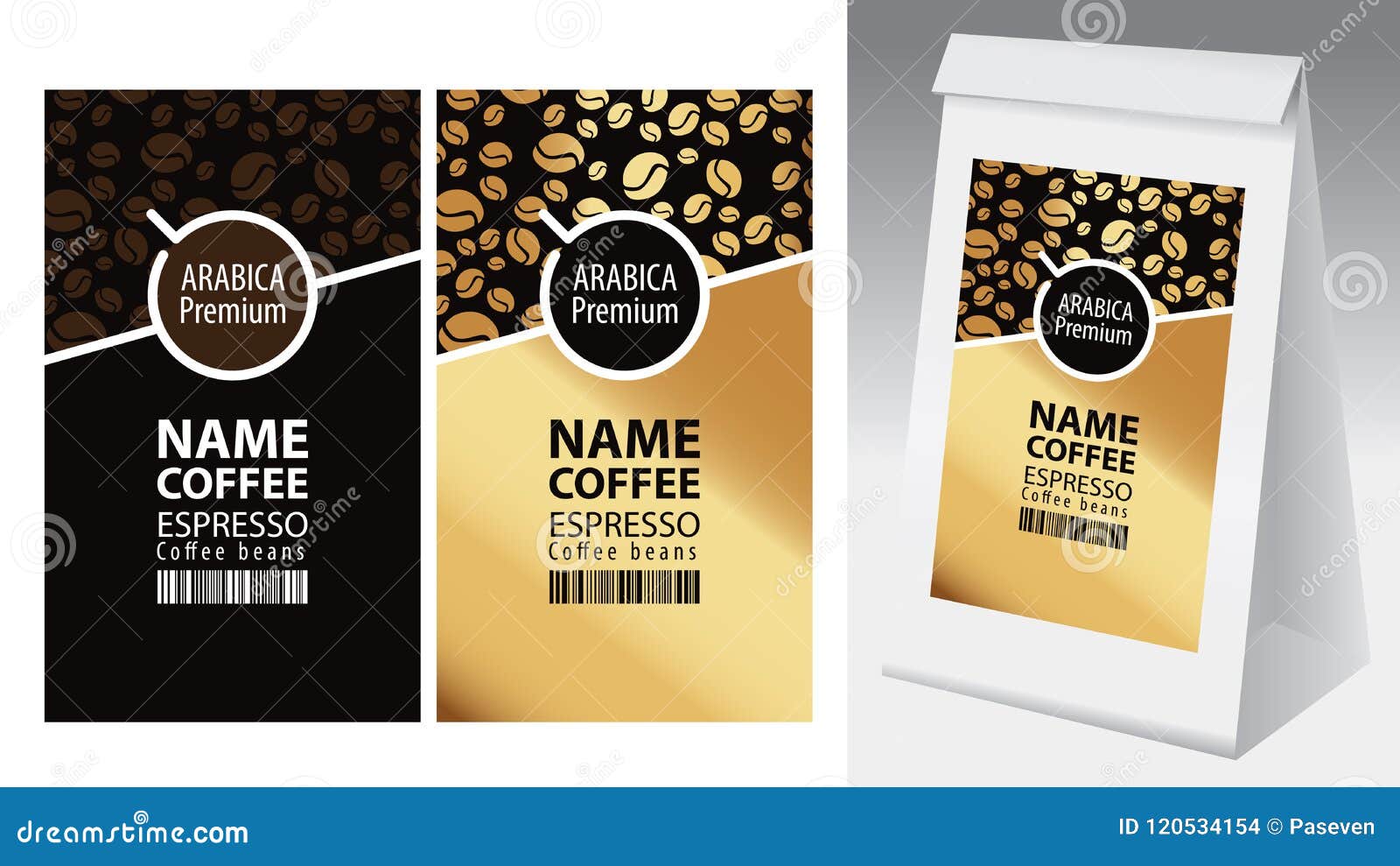 Vector Labels and Paper Packaging for Coffee Beans Stock Vector ...