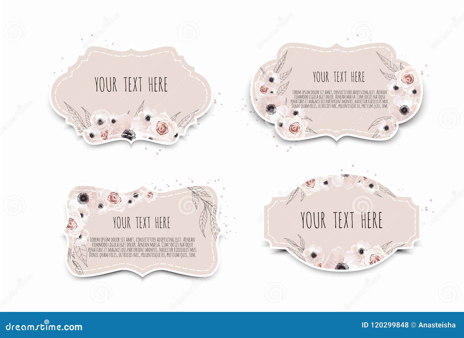 Vector Labels Set with Flowers. Frame Border with Copy Space Stock ...