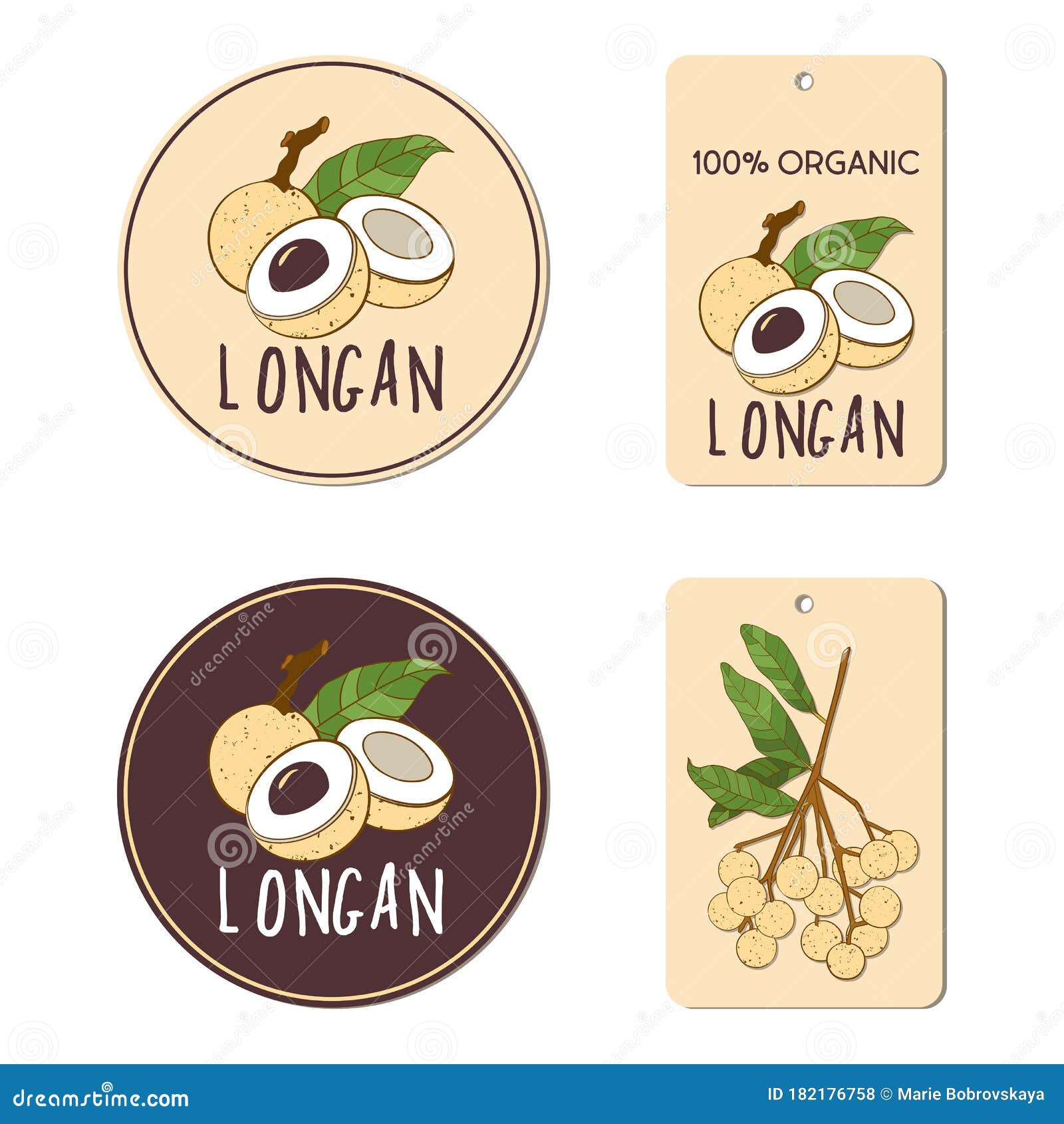 Vector Labels Set with Longan Fruit. Hand Drawn Tropical Vietnamese ...