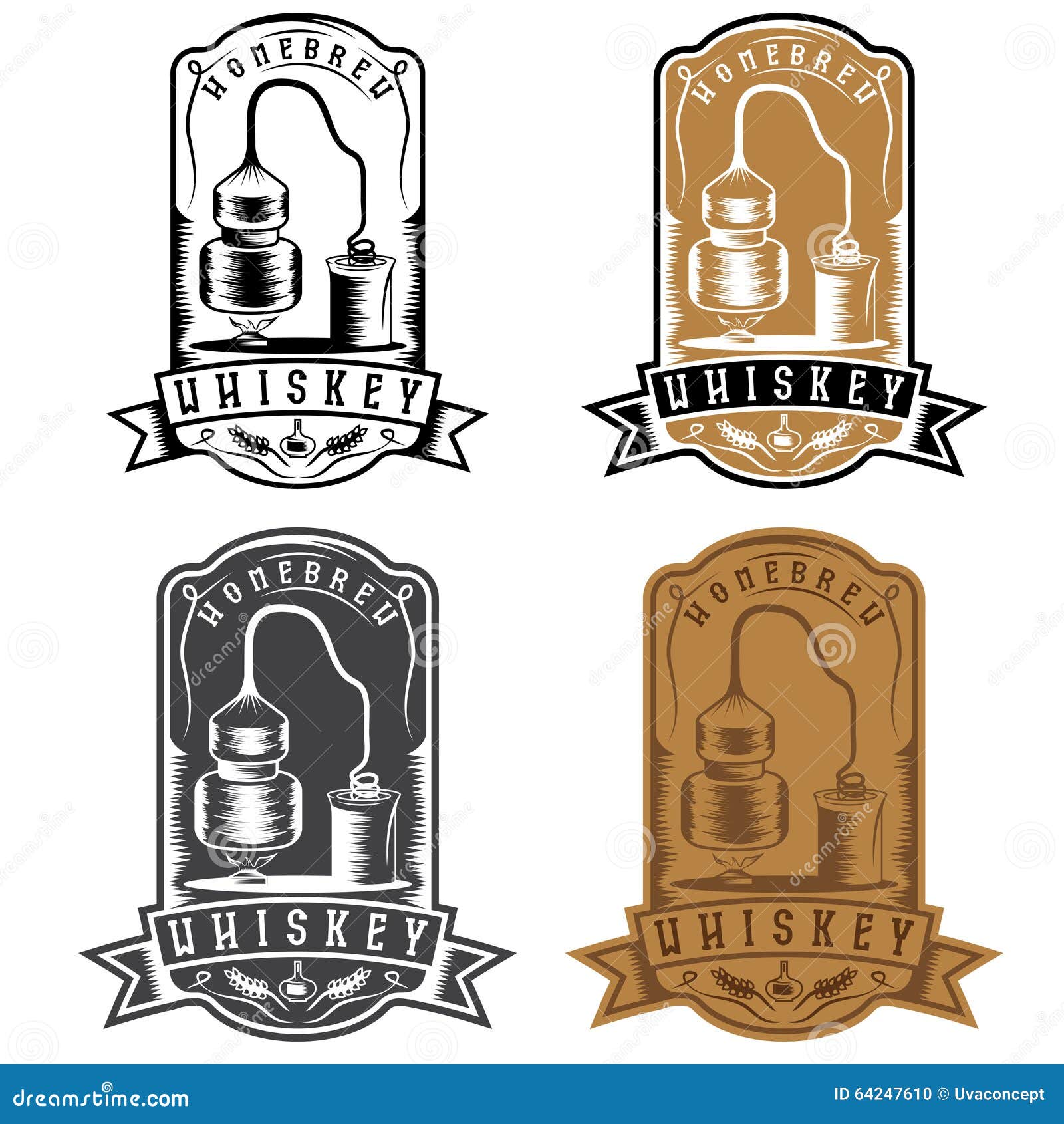 Labels For Whiskey With Crown And Oak Tree Vector Illustration ...