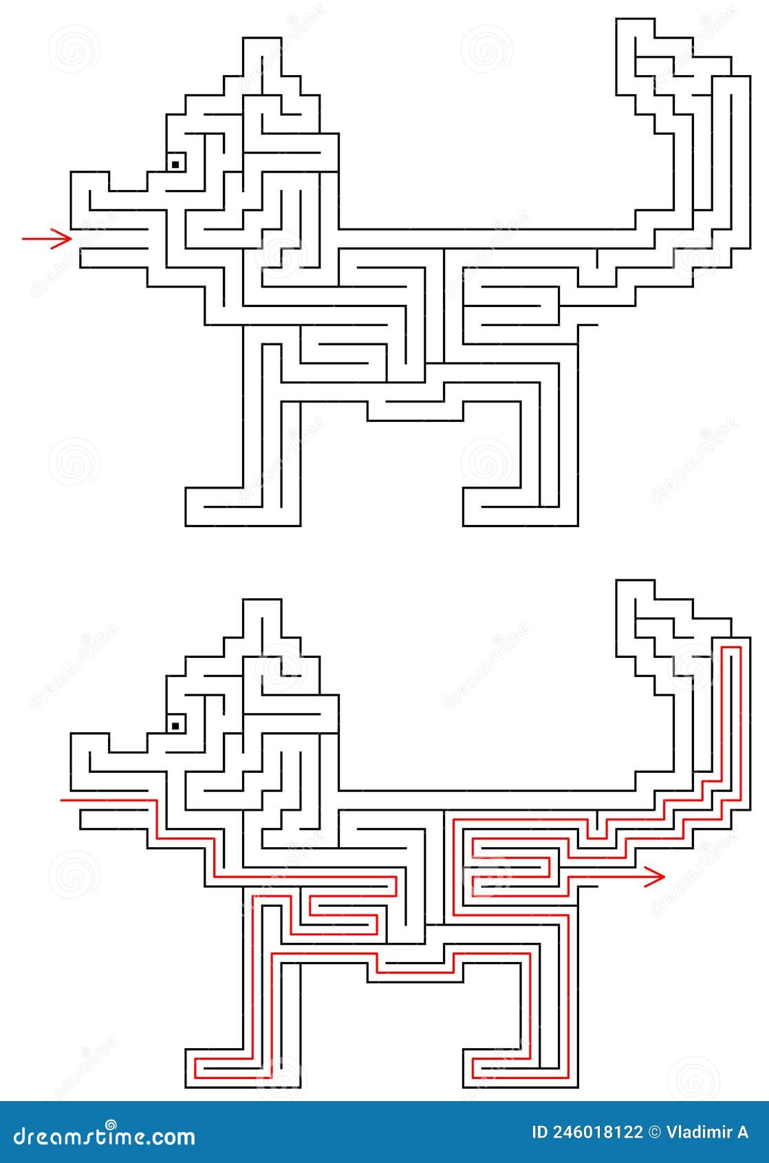 Vector Labyrinth Inside Shape Of Dog With Entry In Mouth And Exit In ...
