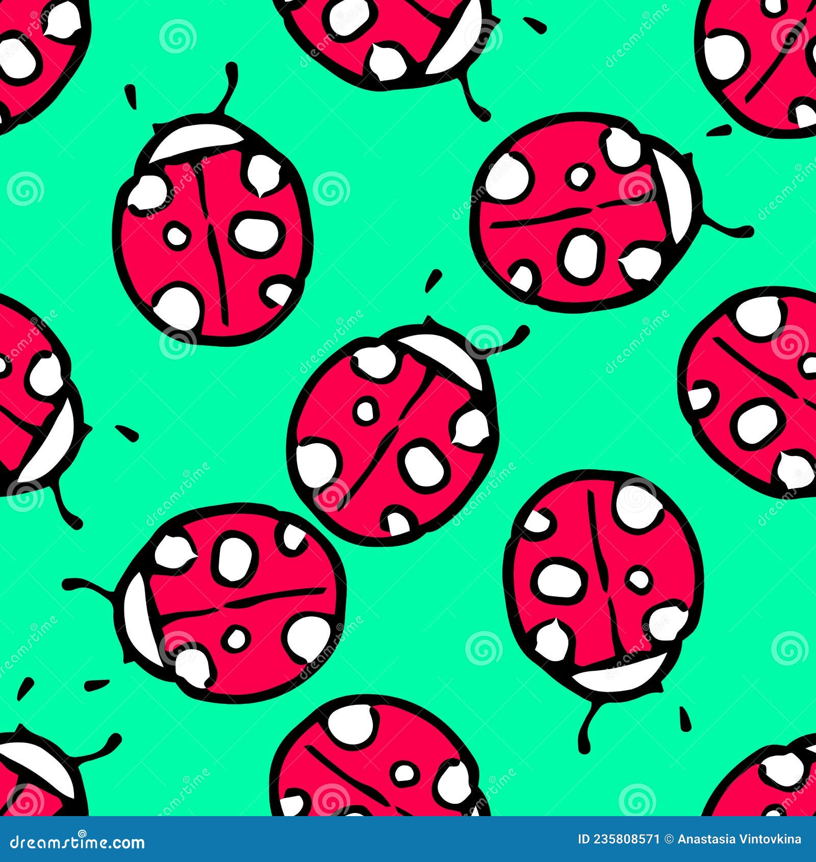 Ladybug Pattern. Seamless Pattern of a Red Round Beetle with White ...