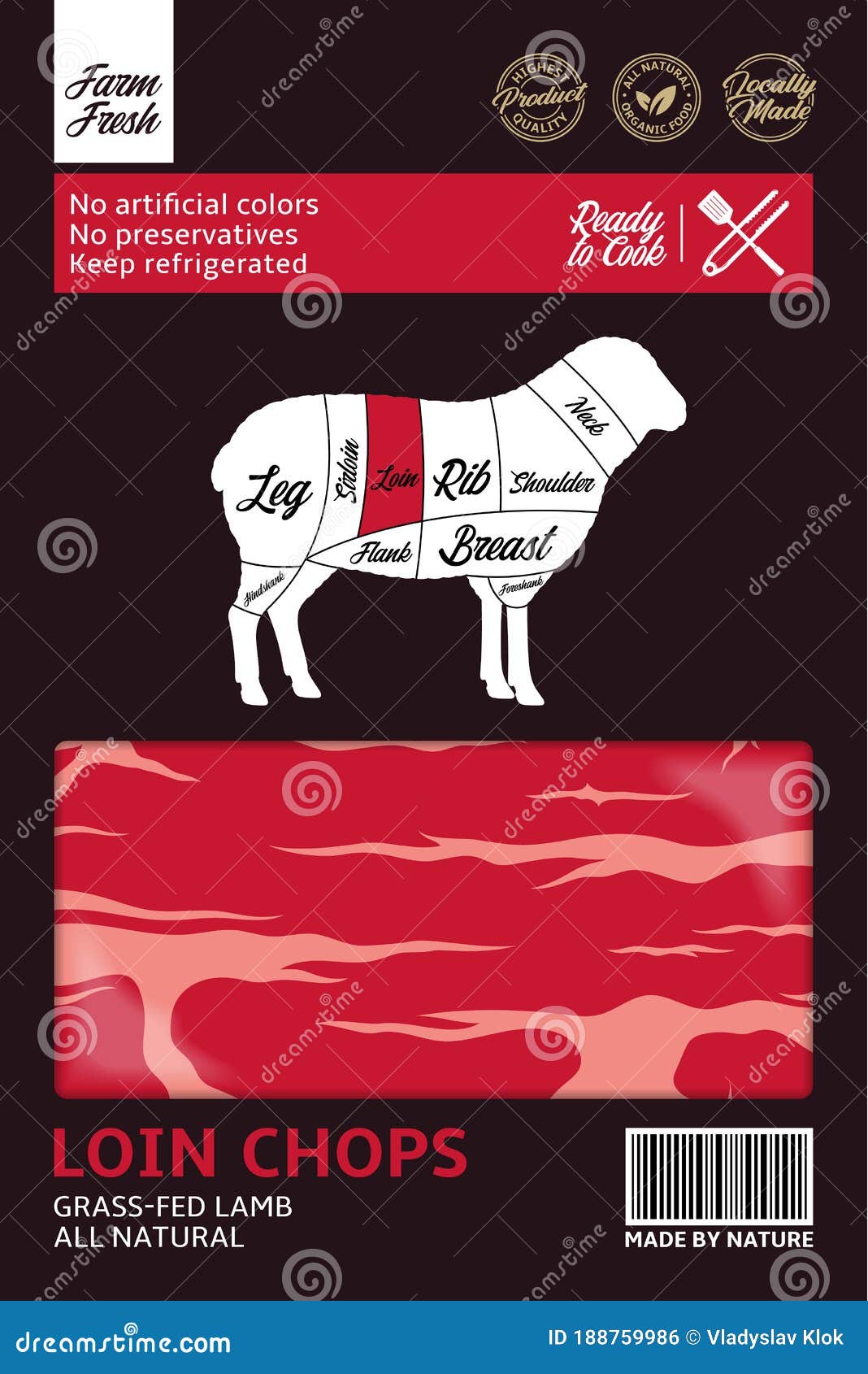 Vector Lamb Packaging with Lamb Cuts Diagram Stock Vector ...
