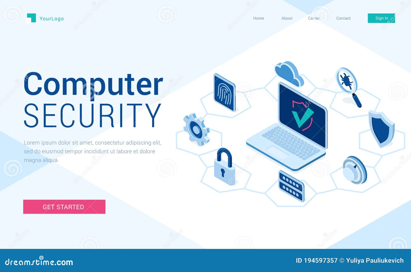 Vector Landing Page of Computer Security Stock Vector - Illustration of ...