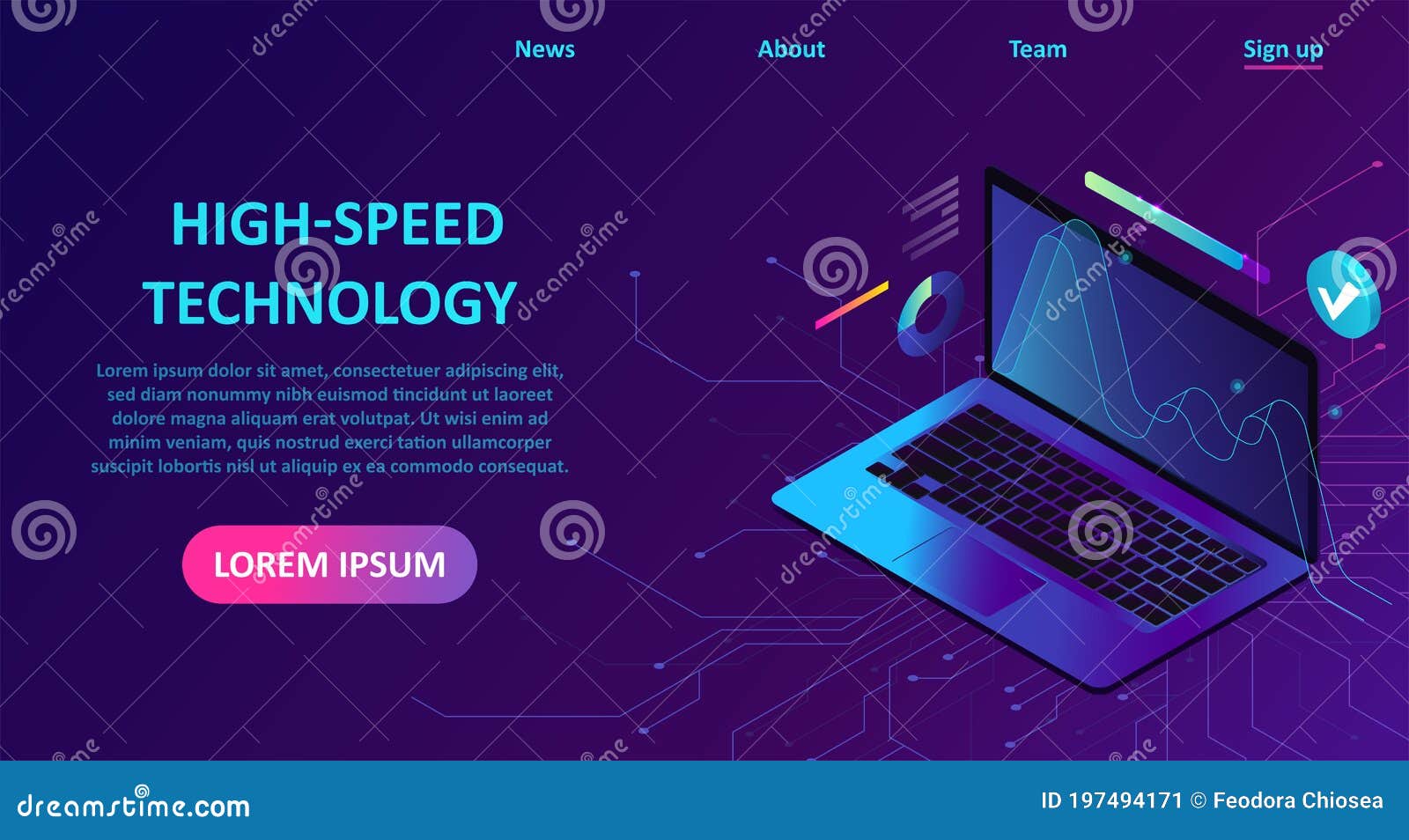 Vector Landing Page of a Laptop with Wireless Fast Internet Stock ...