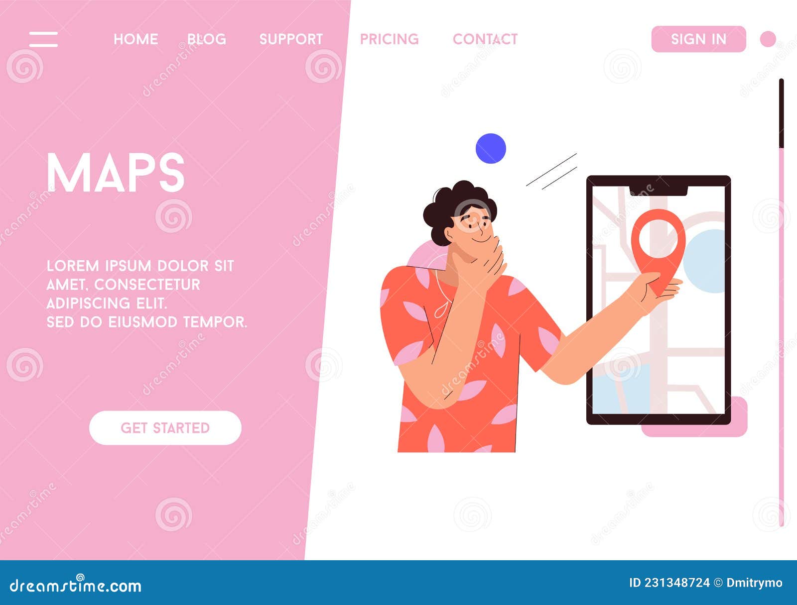 Vector Landing Page of Maps Concept. Stock Vector - Illustration of ...