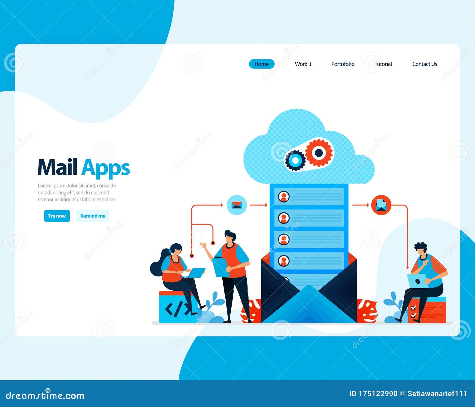 Vector Landing Page of Sending, Receiving, Managing E-mail. Work ...