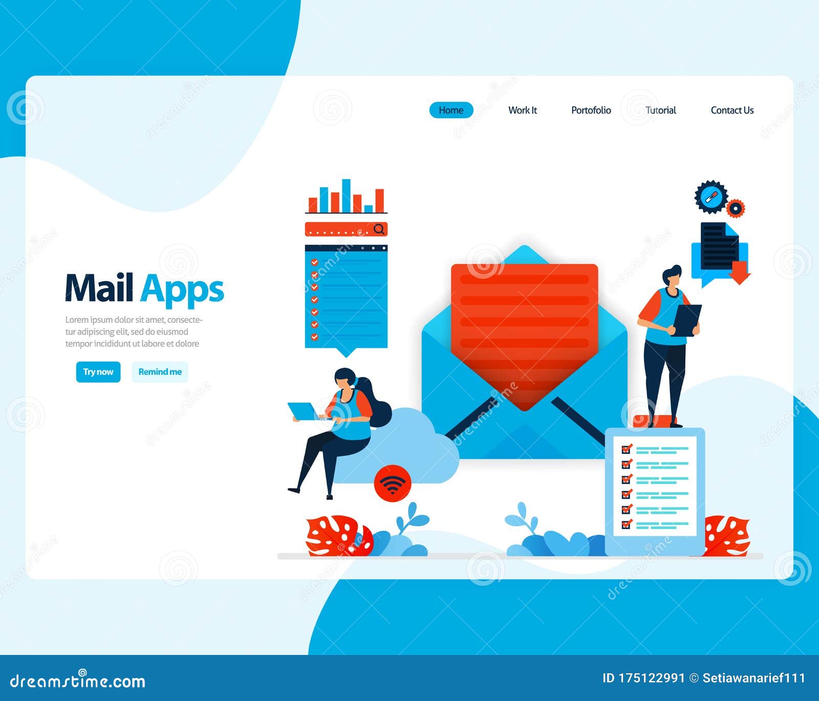 Vector Landing Page of Sending, Receiving, Managing E-mail. Work ...