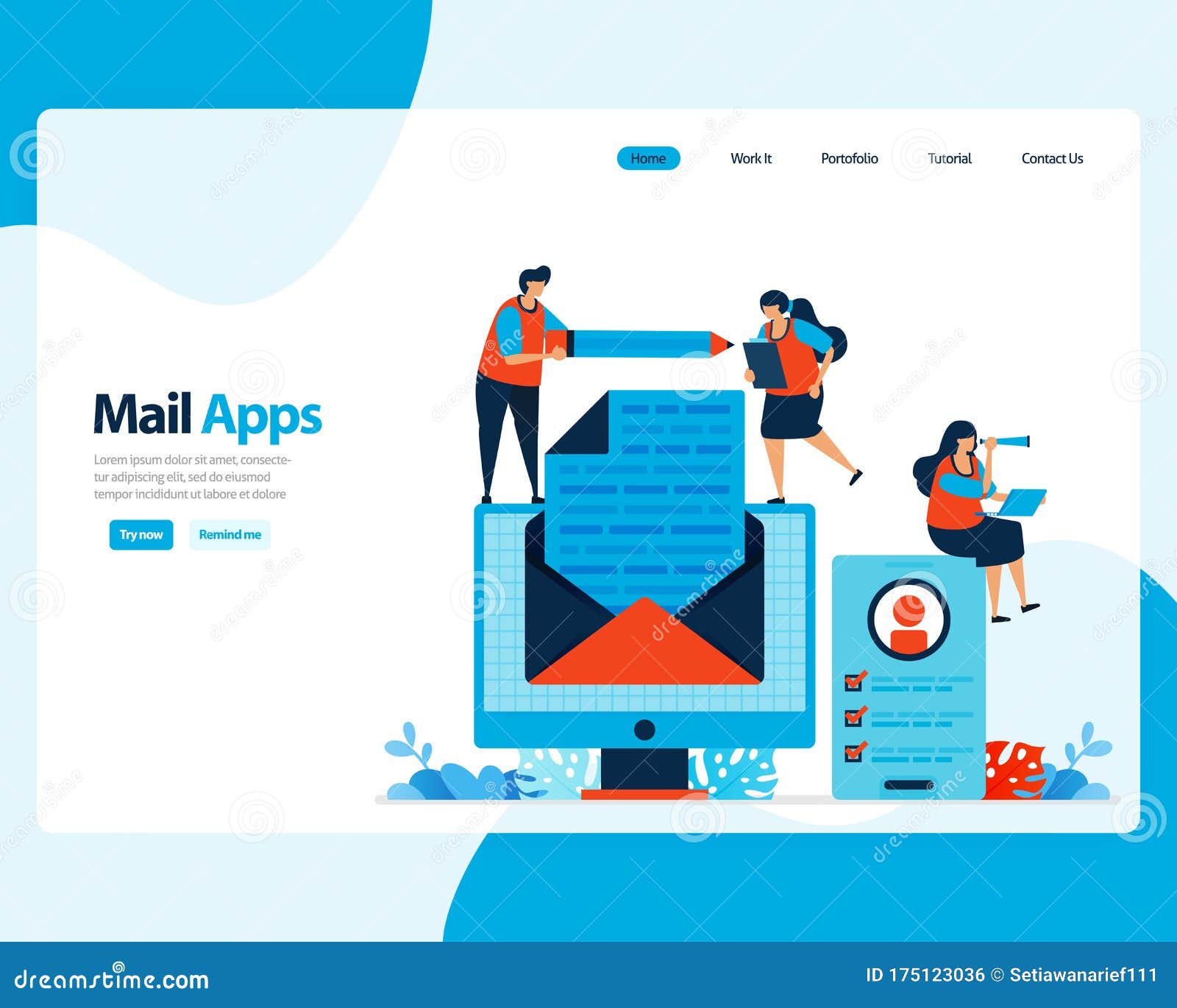 Vector Landing Page of Sending, Receiving, Managing E-mail. Work ...