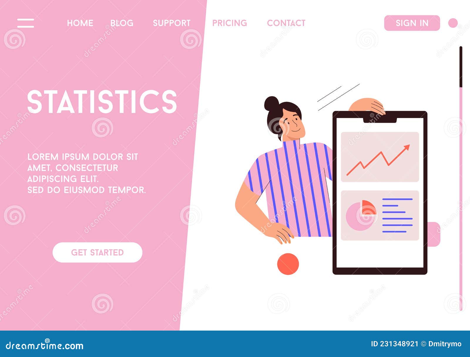 Vector Landing Page of Statistics Concept. Stock Vector - Illustration ...