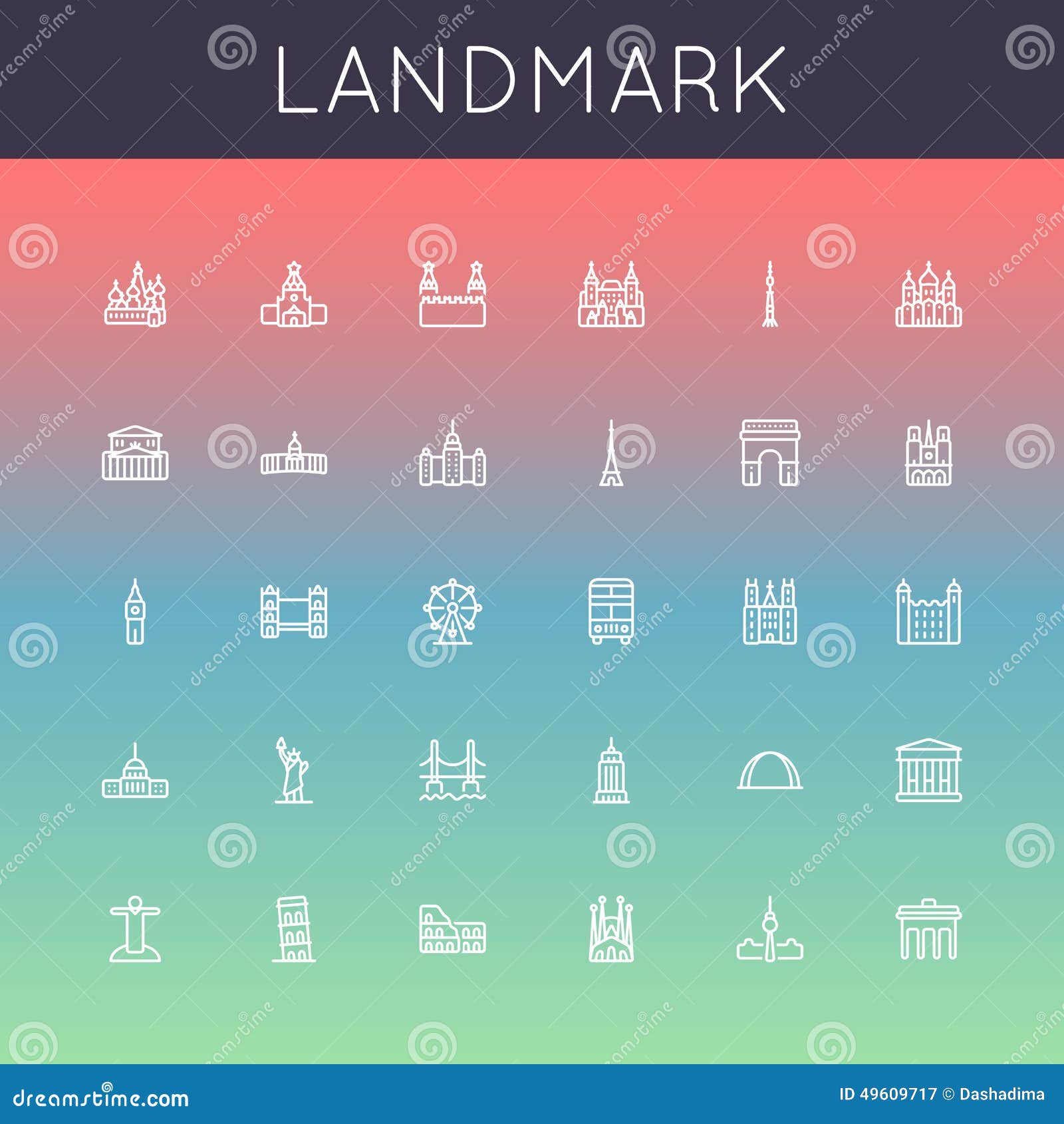 Vector Landmark Line Icons stock vector. Illustration of icons - 49609717