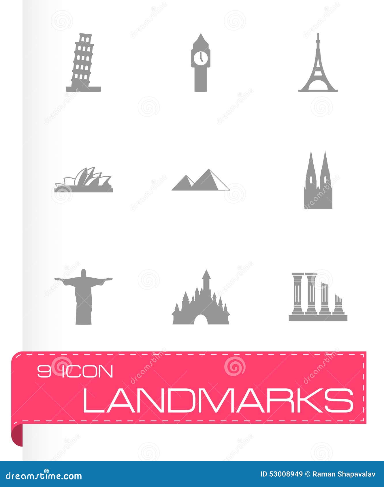Vector landmarks icon set stock vector. Illustration of europe - 53008949