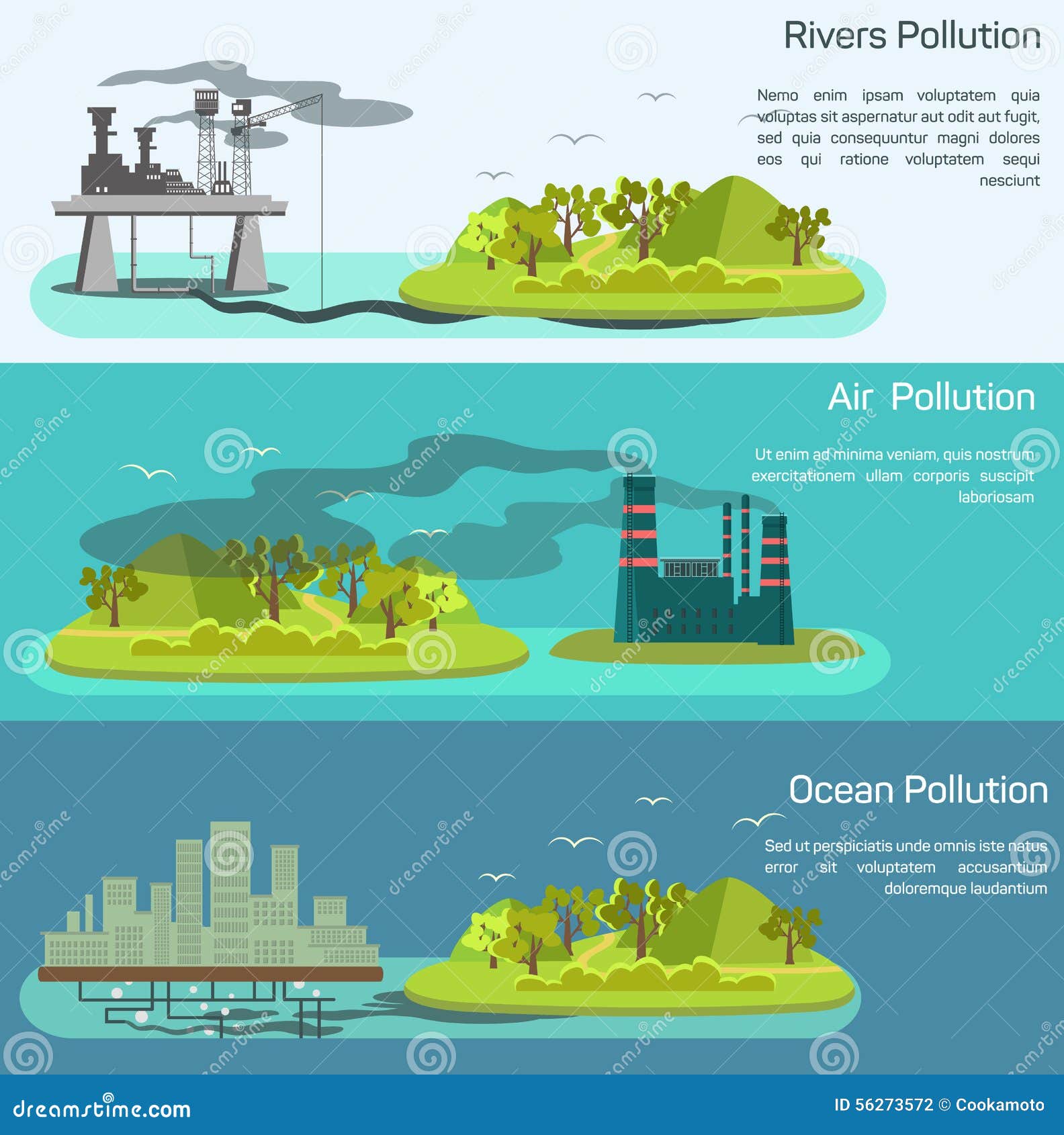 Vector Landscape with Air, Ocean Pollution Stock Vector - Illustration ...