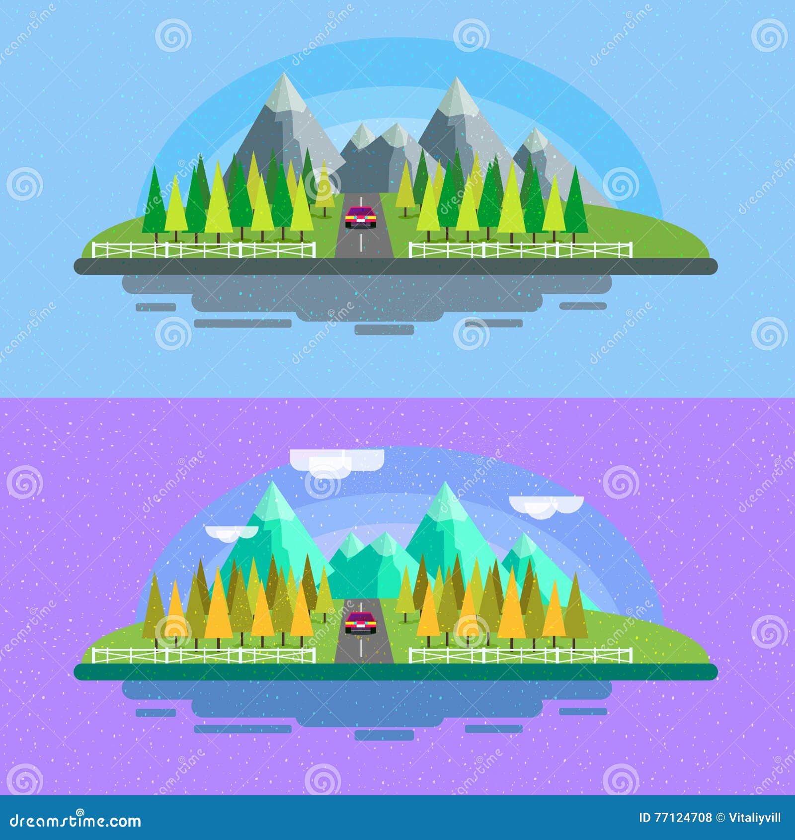 Vector Landscape Background. Road in Green Valley, Illustration in Flat ...