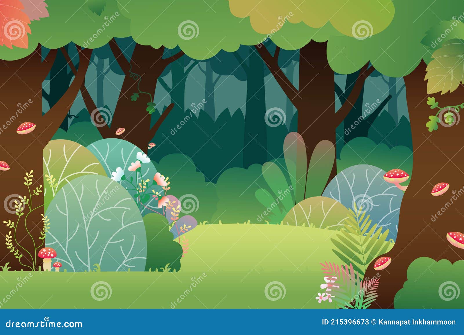 Vector Landscape with Deep Forest Stock Vector - Illustration of flora ...