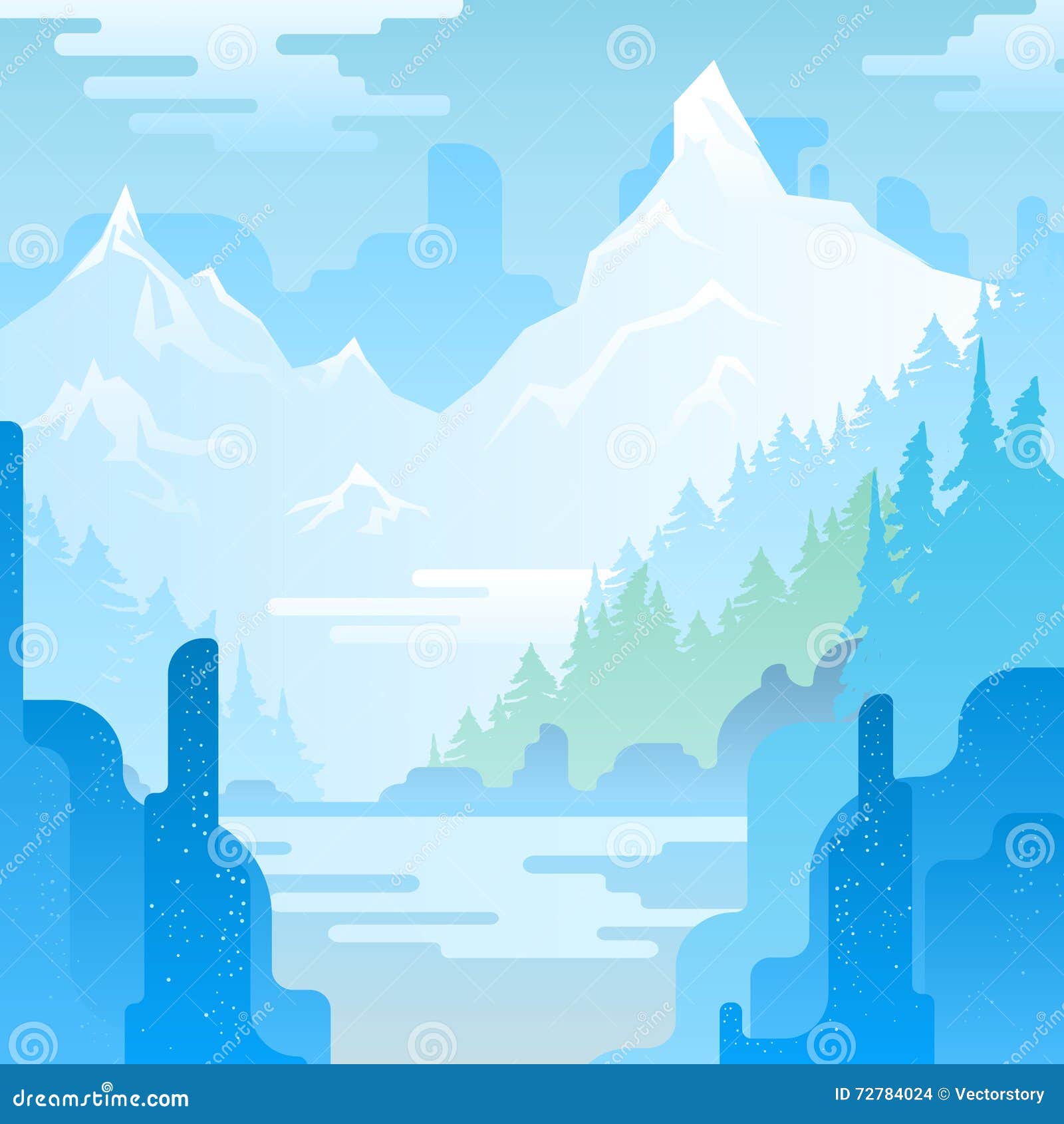 Vector Landscape with Huge Blue Mountains Stock Vector - Illustration ...