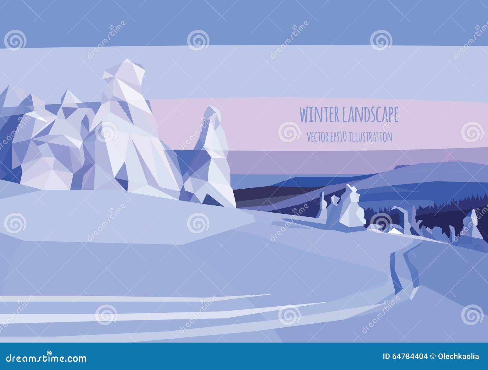 Vector Landscape Illustration with Snow Trees and Field Stock Vector ...