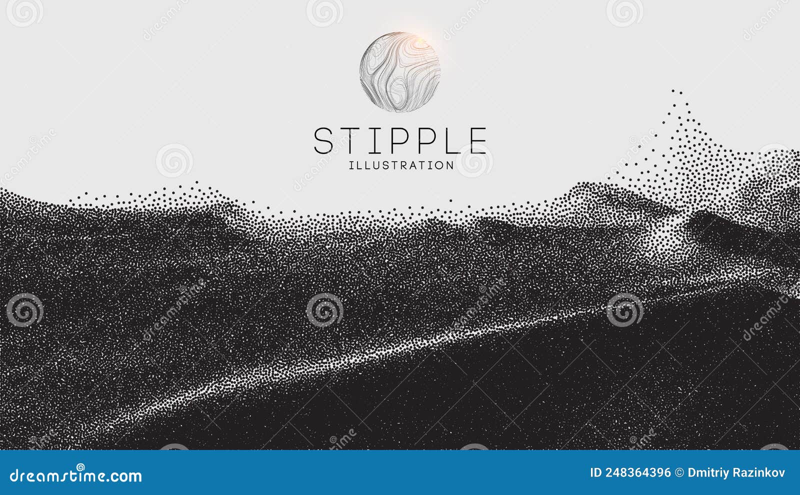 Vector Landscape of Mountain in Dotwork Style. Stipple Illustration ...