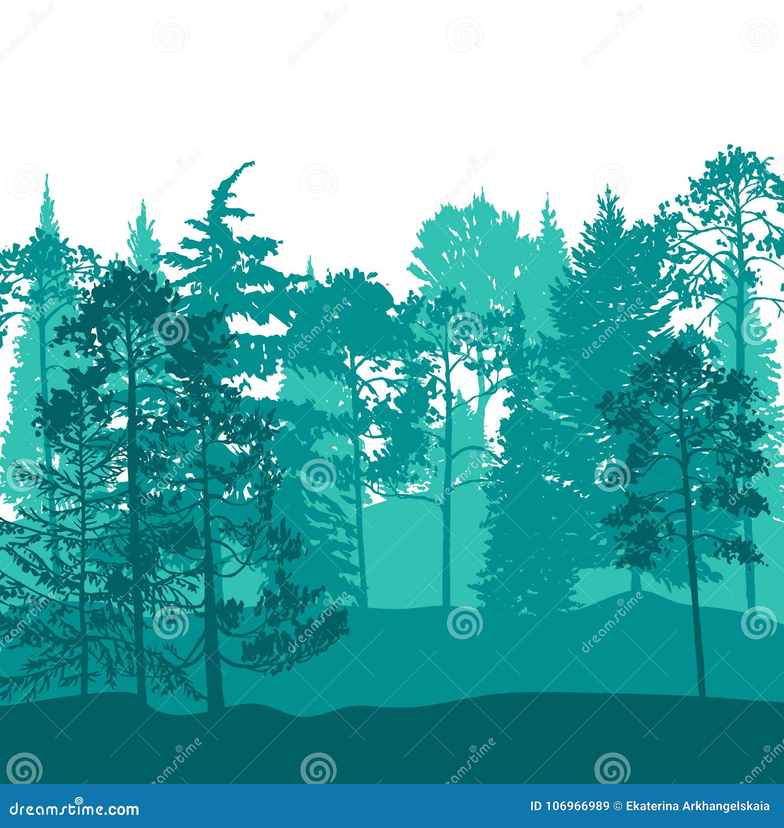 Vector Landscape with Pine Trees Stock Vector - Illustration of drawing ...