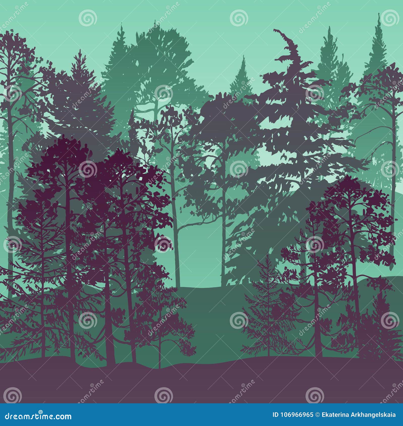 Vector Landscape with Pine Trees Stock Vector - Illustration of larch ...