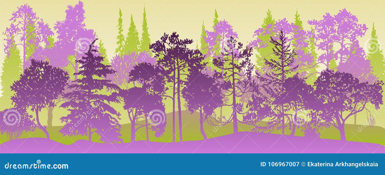 Vector Landscape with Pine Trees Stock Vector - Illustration of ...