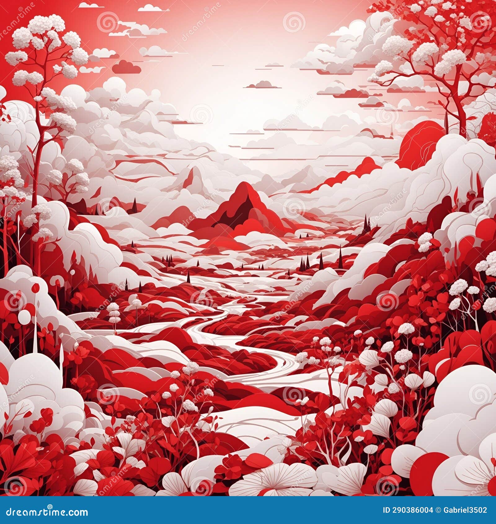Vector Landscape. Red and White Vector Illustration. Vector Artwork ...