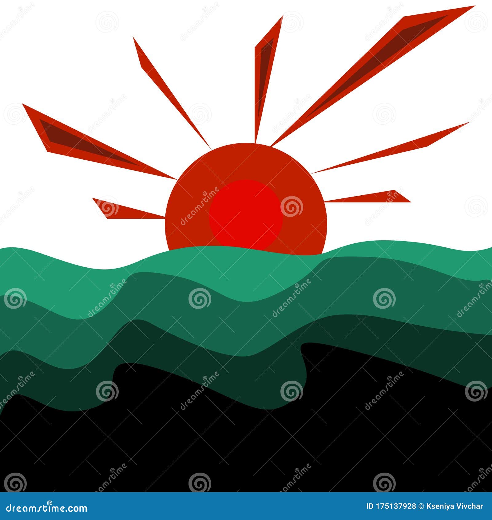 Vector Landscape of Sea and Sun Stock Illustration - Illustration of ...