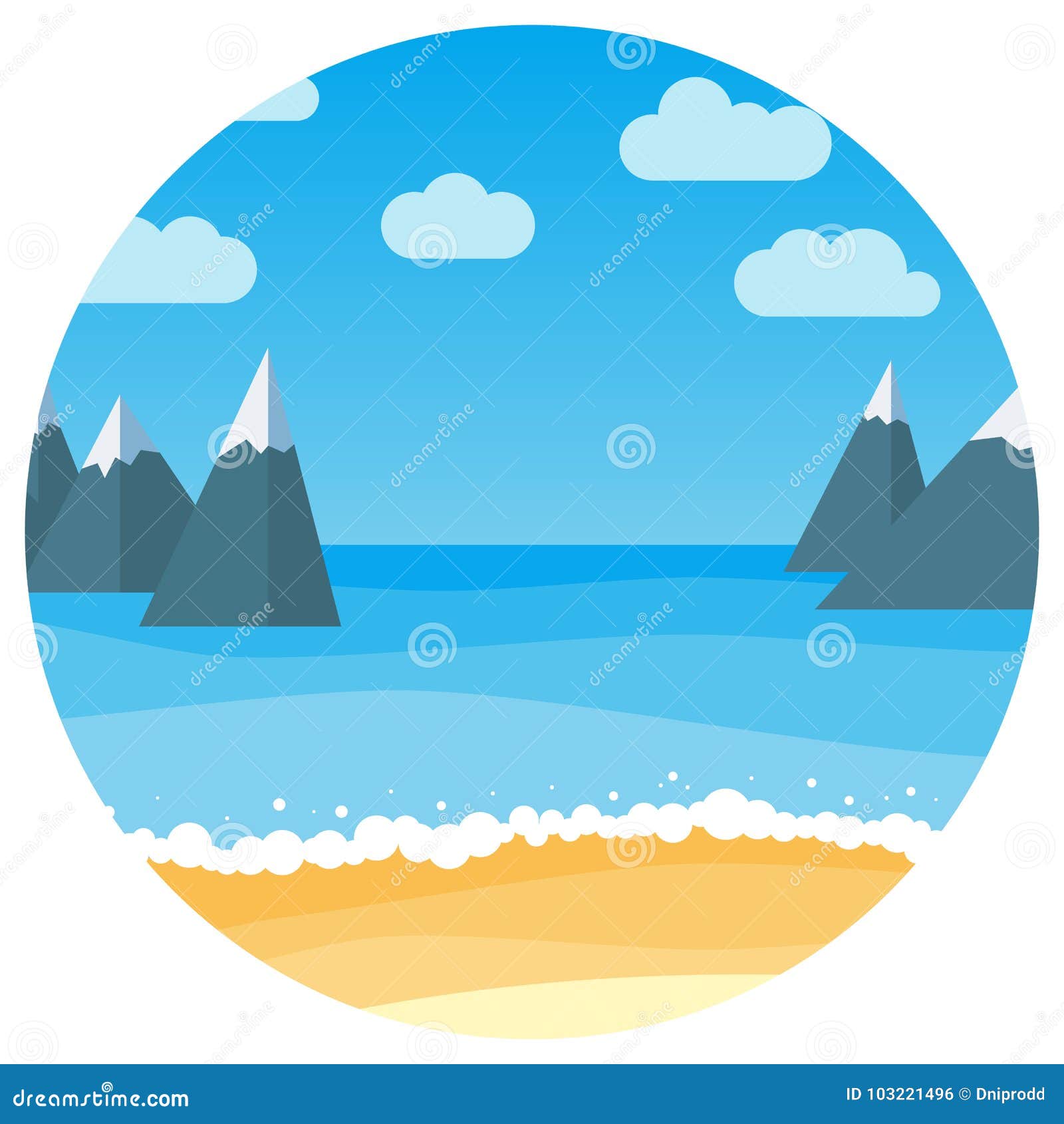 Vector Landscape with Summer Beach and Rocks in Circle Stock Vector ...