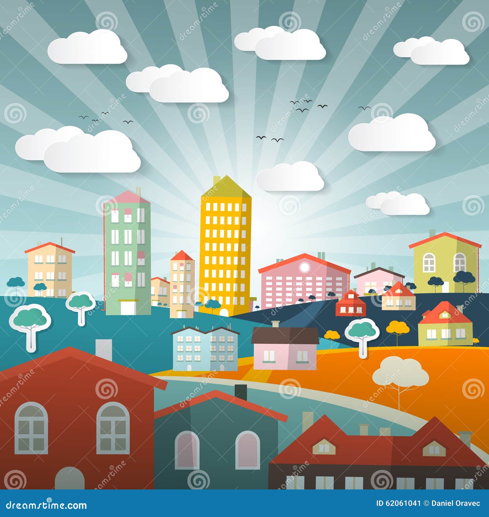 Vector Landscape Town or City Stock Vector - Illustration of community ...