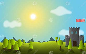 Vector Landscape with Trees and Castle. Stock Vector - Illustration of ...