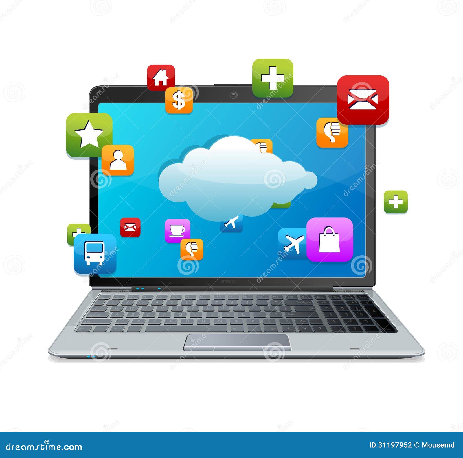 Vector Laptop with Blue Screen Cloud-computing Stock Vector - Illustration of clipping, metallic ...