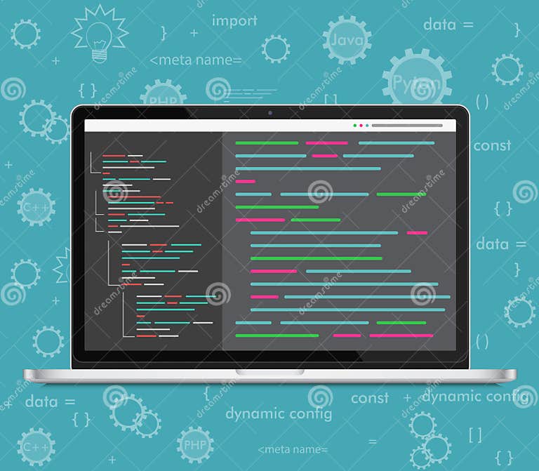 Vector Laptop Coding Concept. Web Developer, Design, Programming ...