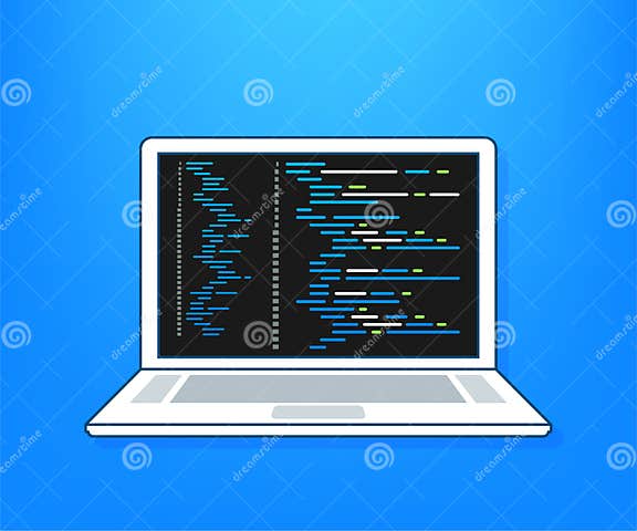 Vector Laptop Coding Concept Web Developer Design Programming Laptop Screen Code Vector